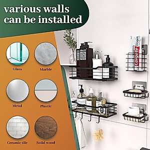 BTSD-home Shower Caddy Bathroom Organizer 5 Pack Rustproof Shower Rack Adhesive Shower Shelves with 4 Hooks, 2 Soap Holder, 1 Toothbrush Holder, Stainless Steel for Home Decor Bathroom Accessories