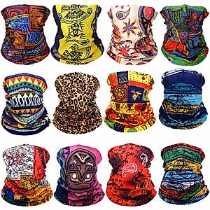 Syhood 12 Pcs African Neck Gaiter Bandanas for Women Head Wrap Boho Balaclava Coverings Print Face Scarf Multi Color Medium