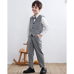 Boys Dress Clothes Set, 3PCS Baby Boy Formal Suits with Bowtie Dress Shirt + Suspender Pants + Suit Vest Wedding Clothing Outfits for Boys， Grey Zsl， 18-24 Months = Tag 90