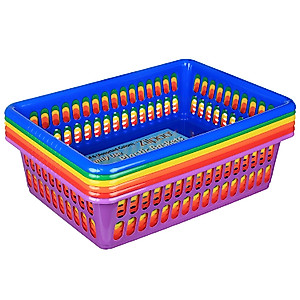 Zilpoo 6 Pack - Plastic Colored Storage Baskets, Paper, Office Supplies, Toys and Teacher Student Classroom Organization Bins, 15" x 10", Colorful