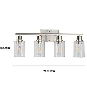 FILIMITIY 4-Light Bathroom Light Fixtures, Brushed Nickel Vanity Light with Clear Glass Shade,Modern Wall Sconce for Mirror Bedroom Hallway Farmhouse Kitchen