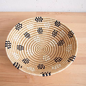 African Basket- Rugombo/Rwanda Basket/Woven Bowl/Sisal & Sweetgrass Basket/Tan, Black, White