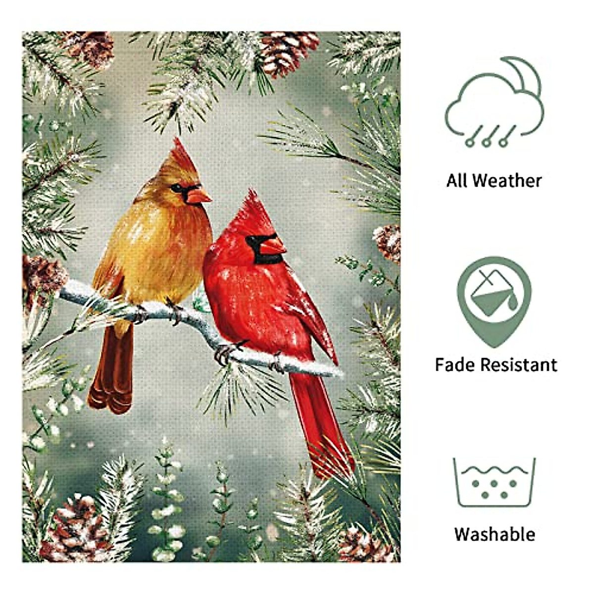 Heyfibro Welcome Winter Garden Flag Cardinal Red Bird Holly Berry Branches Snow Welcome Winter Flags 12x18 Inch Double Sided Burlap Banner for Winter Holiday Christmas Yard Outdoor Decoration(ONLY FLAG)