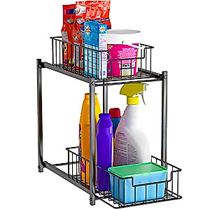 MaraFansie Under Sink Organizers and Storage Pull Out Organizer Kitchen Cabinet Rack with Sliding Drawers, Black