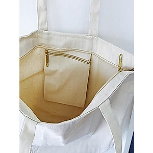 (6 Pack) Set of 6 Heavy Canvas Large Tote Bag with Zippered Closure (Natural)