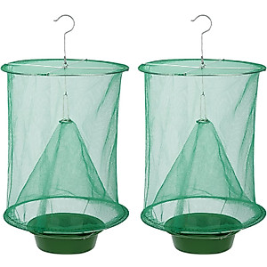 2/8 Set Ranch Fly 𝐓𝐫ap - Reusable Fly 𝐓𝐫ap with 𝐁𝐚it Tray Upgraded Fly 𝐂𝐚𝐭cher Cage Effective Fly Bag for Indoor Outdoor Hanging Family Farms,Stable,Garden,Orchard,Park,Restaurants (2Set)