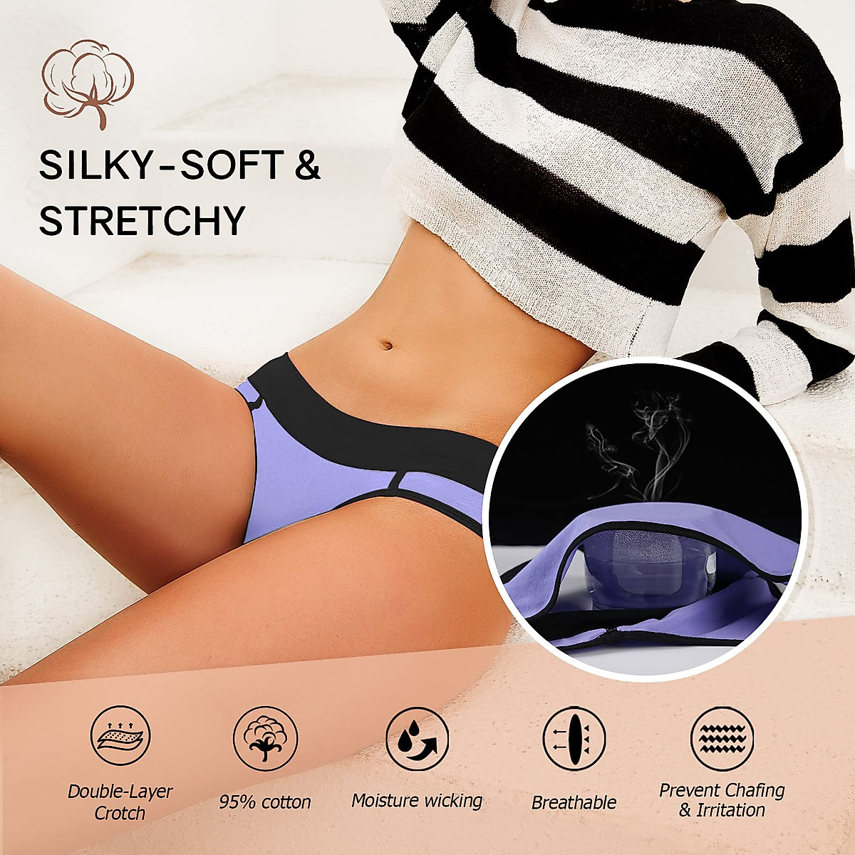 BAJAOEY Cheeky Underwear for Women, Womens Underwear Cotton Pop Vivid Color Soft Bikinis Panties for Young Ladies 5 Pack