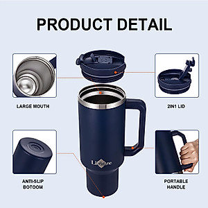 Liveaze 40 OZ/1200 ML Stainless Steel Vacuum Insulated Tumbler With 2 In 1 Lid, Straw & Brush | For Hot & Cold Drinks (Water, Coffee, Iced Tea, Smoothies & Other Drinks) Cupholder Friendly