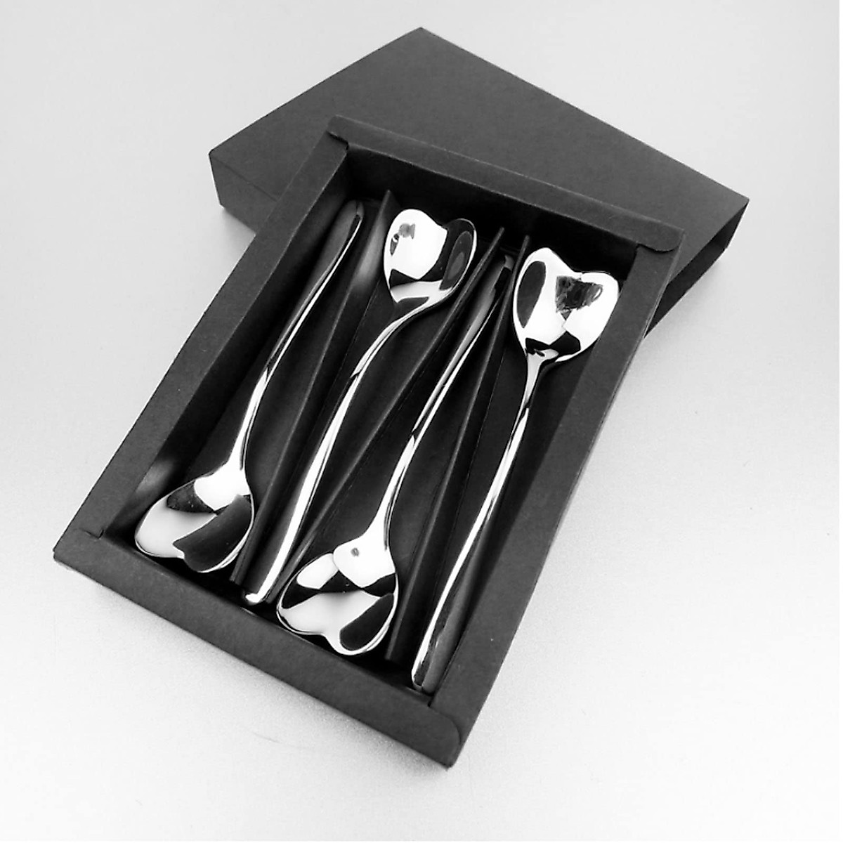 4Pcs Coffee Spoon, 4 Inch Heart Shaped Stainless Steel Teaspoons, Lovely Ergonomic Metal Stirring Spoon for Dessert, Ice Cream, Coffee, Iced Tea, Appetizer, Cake, Sugar