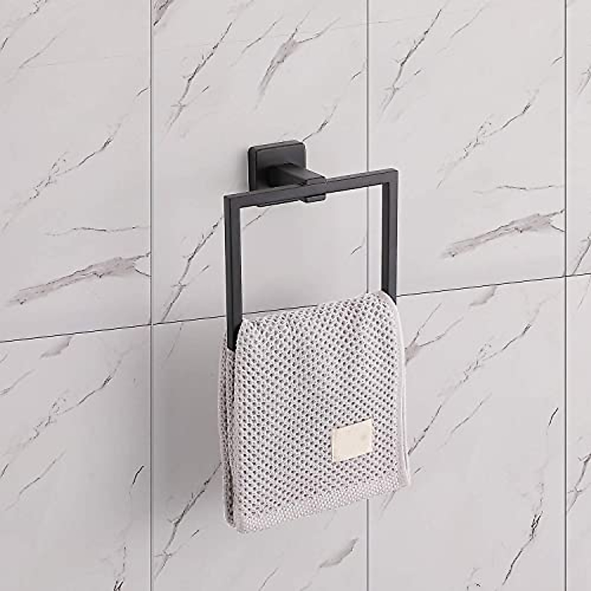 FadimiKoo Matte Black Towel Ring Towel Holder, SUS 304 Stainless Steel Hand Towel Rack for Bathroom, Modern Square-Shape Style
