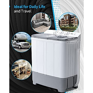 TABU 21Ibs Portable Washing Machine, Compact Washer Machine, Mini Washing Machine, Twin Tub Washer and Spiner, Ideal for Dorms, Apartments, RVs, Camping etc (White & BGrey)