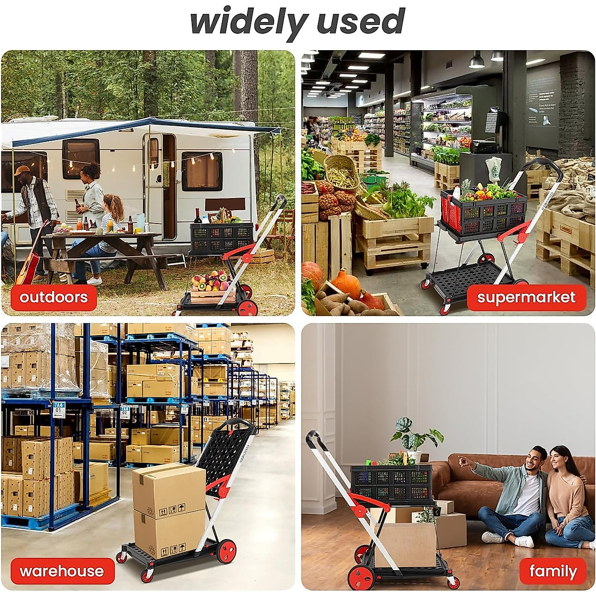 Multi Use Functional Collapsible Carts, Shopping Cart with Storage Crate, Mobile Folding Trolley, Portable Folding Cart, Shopping Cart Folding Trolley for Home, Groceries