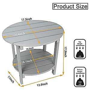 Byzane Double Adirondack Side Table, Patio Outdoor End Table Weather Resistant,Round Table for Patio, Garden, Lawn, Indoor Outdoor Companion, Grey