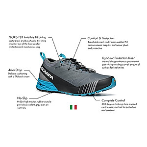SCARPA Men's Ribelle Run GTX Waterproof Gore-Tex Trail Shoes for Trail Running and Hiking - Anthracite/Lake Blue - 10.5-11 Women/9.5-10 Men