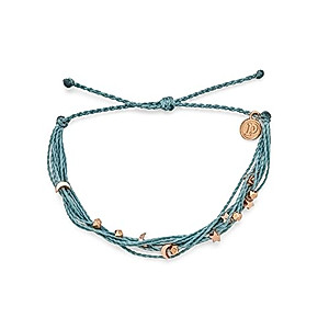 Pura Vida Rose Gold Celestial Beads Malibu Bracelet - 100% Waterproof, Adjustable Band, Brand Charm - Smoke Blue