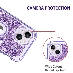 LONTECT for iPhone 14 Plus Case Glitter Sparkly Bling Shockproof Heavy Duty Hybrid Sturdy High Impact Protective Cover Case for Apple iPhone 14 Plus, Shiny Purple