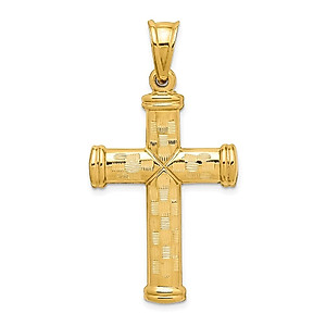 Diamond2Deal 14K Yellow Gold Hollow Diamond-cut Religious Crucifix Cross Pendant Fine Jewelry for Women