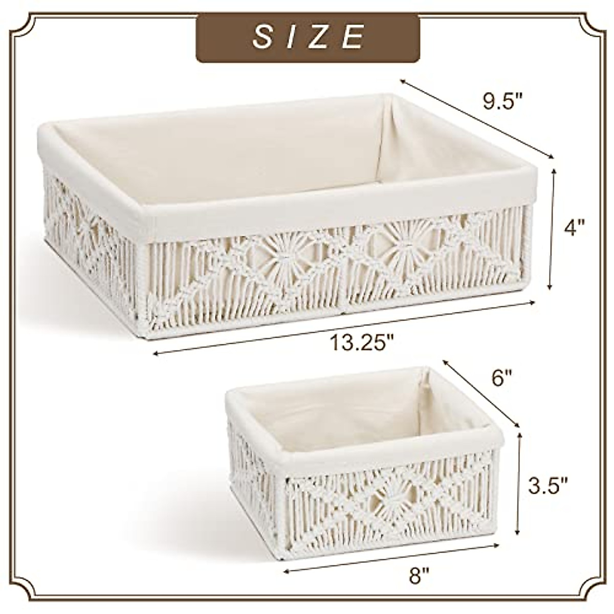 Bellzacasa Storage Baskets Boho Decor with Removable Cloth Liner Toilet Paper Basket Decorative Woven Basket for Countertop Shelf Cabinet Organizer for Bedroom Nursery Living Room Set of 3