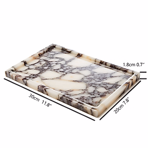 Real Luxurious Natural Marble Tray Genuine Marble Storage Tray for Home Decor Stone Tray for Bathroom/Kitchen/Vanity/Dresser Non-Resin (Engraving Tray-Purple, 300mm*200mm)