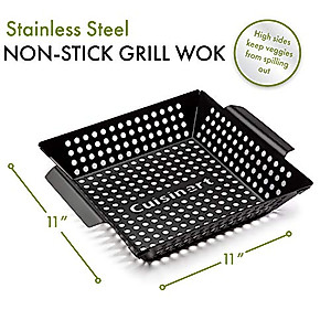 Cuisinart CGG-306 Chef's Style Propane Tabletop Grill, Two-Burner, Stainless Steel & CNW-328 11-Inch, Non-Stick Grill Wok, 11 x 11