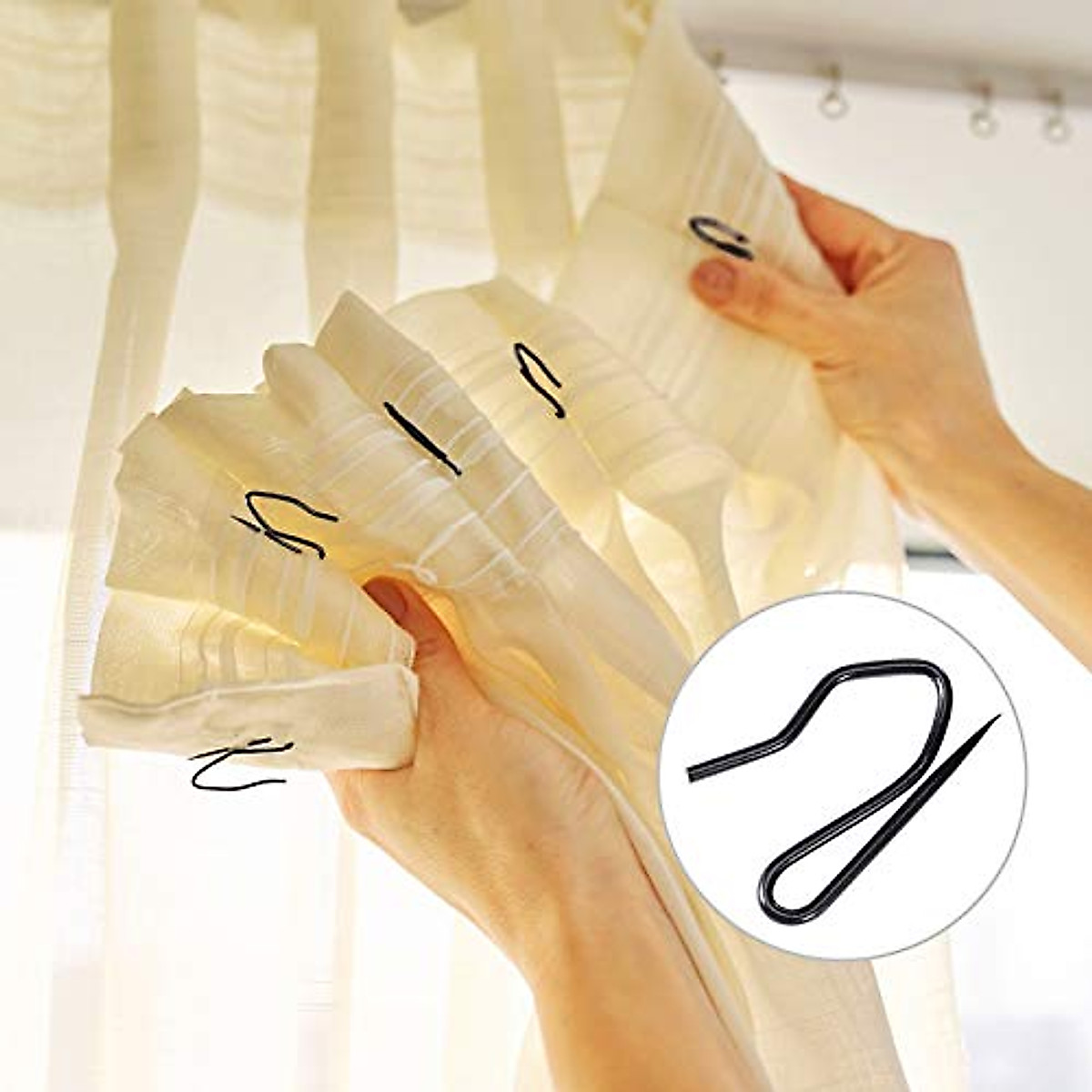 Hotop 30 Pieces Metal Drapery Curtain Rings and 30 Pieces Hanging Metal Curtain Drapery Pin Hooks for Window Door Shower(32 mm,Black)