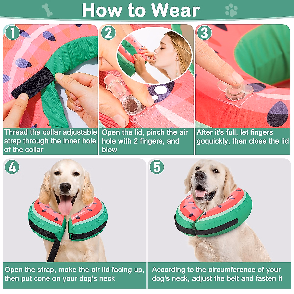 Glittme Dog Donut Collar, Inflatable Dog Cone, Cone for Dogs After Surgery, Soft Dog Cone to Stop Licking, M