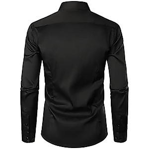 HOOD CREW Men’s Long Sleeve Button Down Shirt Slim Fit Casual Solid Dress Shirts Black 3XL