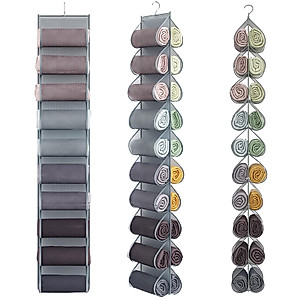 Fixwal 2 Pack Legging Organizer for Closet Hanging Legging Storage Clothes Closets Holder with Mounted Closet System - 40 Compartments for Leggings, Shirts, Bras, Socks, Pants- Grey
