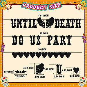 Gueevin 3 Pcs Til Death Do Us Part Banner Bride or Die Banner for Halloween Bachelorette Decoration Gothic Black Heart Bridal Shower Banner Day of The Dead Letter Including 36 Paper Cutouts