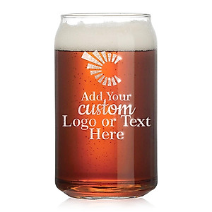 Custom 16oz Beer Can Glass with Your Custom Logo Design or Personalized Text - Permanent Laser Engraving - Wedding Favors, Corporate Gifts, Birthdays, Parties or Events
