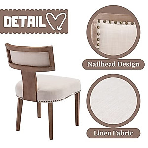 CIMOO Mid Century Modern Dining Chairs Set of 2 Linen Upholstered Dining Chairs Farmhouse Dining Room Chairs with Nailhead Trim Back Wood Legs, Beige and Natural