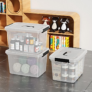 Waikhomes 4 Pack Plastic Storage Boxes, Lidded Storage Bins with Handle, 20L, Clear