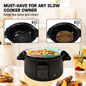 Silicone Crock Pot Liner-Crockpot Divider Insert Fit 6-8 Quarts, Reusable Slow Cooker Silicone Liner, Foldable&Dishwasher Safe (Blue+Pink)