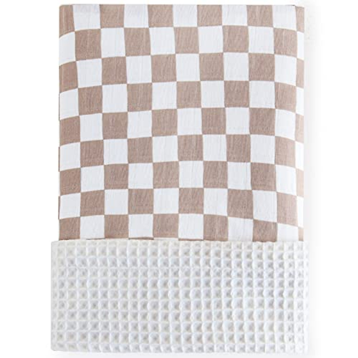 LifeTree Waffle Baby Blankets Neutral, Muslin Checkered Swaddle Blankets for Boys Girls, 2 Layers Crib Stroller Blanket Receiving Blankets with Muslin Front and Waffle Backing Infant Newborn
