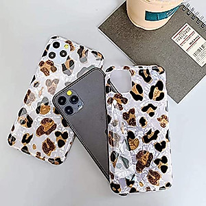 J.west Case Compatiable with iPhone 13 Pro 6.1 inch,Sparkly Animal Leopard Print Pattern Vintage Cheetah Design Glitter Translucent Clear Soft TPU Slim Fit Protective Phone Case for Women Girls White