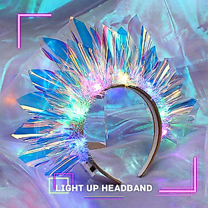 JEAIRTS Light Up Headband Led Crown Headbands Glow Rave Headpiece Flashing Costume Hair Accessories for Women