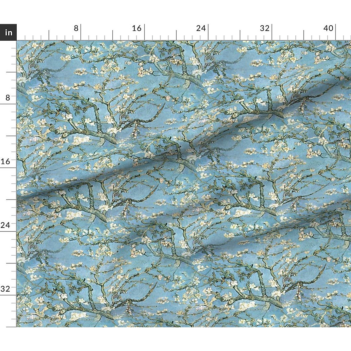 Spoonflower Fabric - Van Branches Almond Tree Blossom Blossoms Flowers Trees Blue Printed on Petal Signature Cotton Fabric by The Yard - Sewing Quilting Apparel Crafts Decor