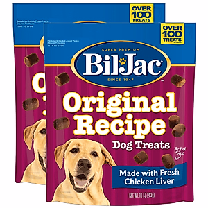 Bil-Jac Dog Treats - Original Recipe Chicken Liver Soft Puppy Training Treat Rewards, 10oz Resealable Double Zipper Pouch (2-Pack)