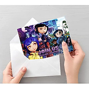 humicide 16 Pack Coraline Birthday Invitation Cards with Envelopes, Coraline Birthday Party Supplies for Kids Party Decorations