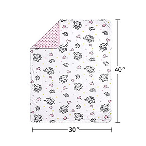 DaysU Silky Micro Soft Plush Baby Blankets for Girls with Print Animal Pattern and Soothing Raised Dots, Double Layer Bed Throws for Baby Crib, Elephant, Pink, 30x40 Inches