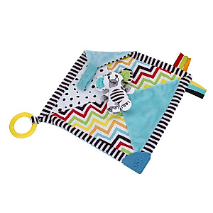 NoJo Sassy Baby Eli Elephant Black, White, and Multi-Colored Super Soft Security Baby Blanket with Teether