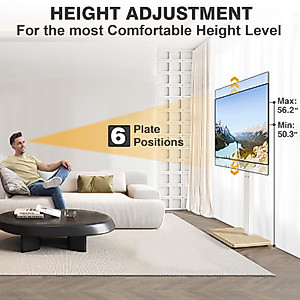 TV Floor Stand for 32-75 Inch Plasma LCD LED OLED Flat Panel or Curved Screen TVs, Swivel TV Stand Mount with Height Adjustment and Sturdy Wood Base, White