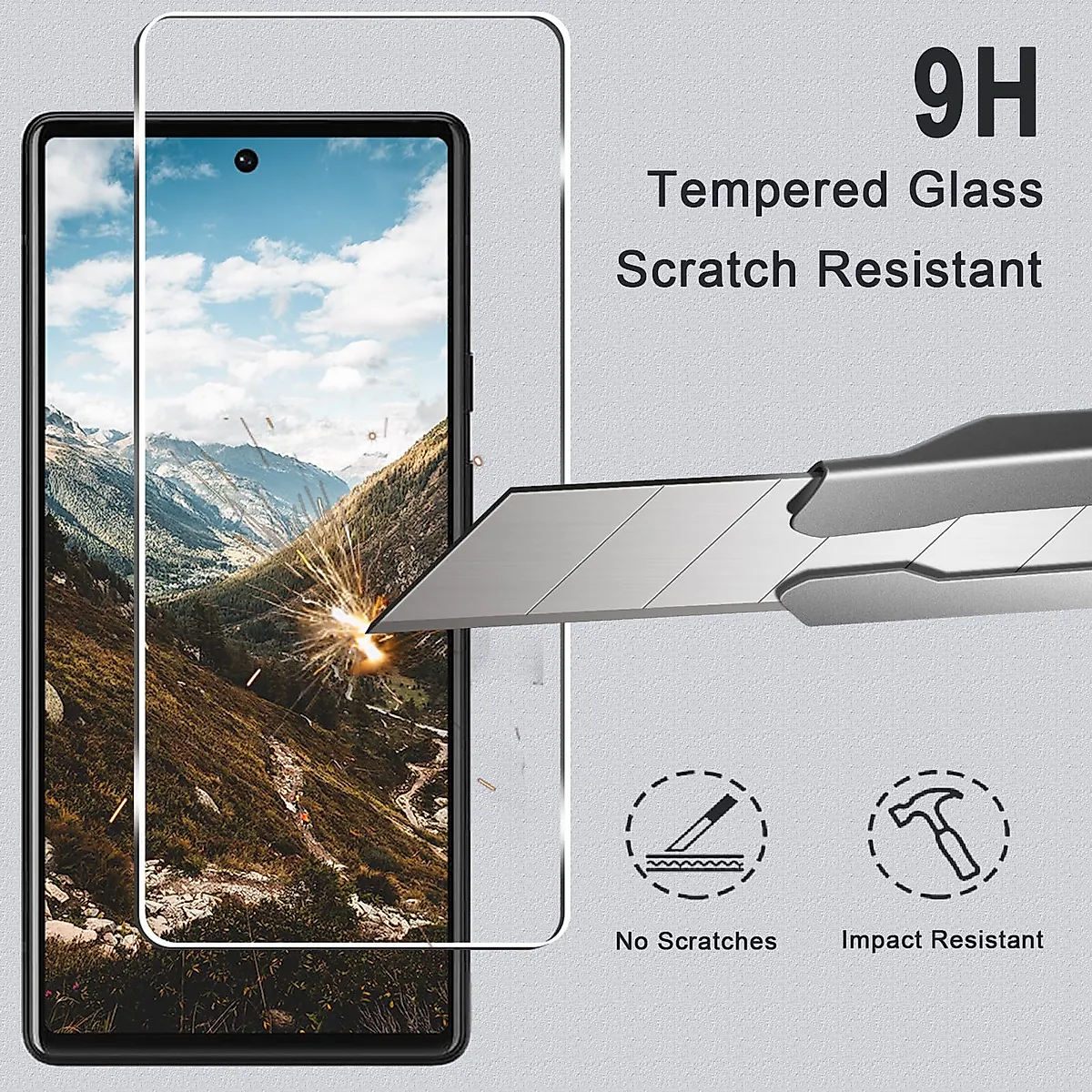 [3+3 Pack] Pixel 6 Screen Protector + Camera Lens Protector, HD Tempered Glass Film, Fingerprint Unlock, Anti-Scratch, Easy Installation, Bubble Free, 9H Glass Screen Protector for Google Pixel 6 5G