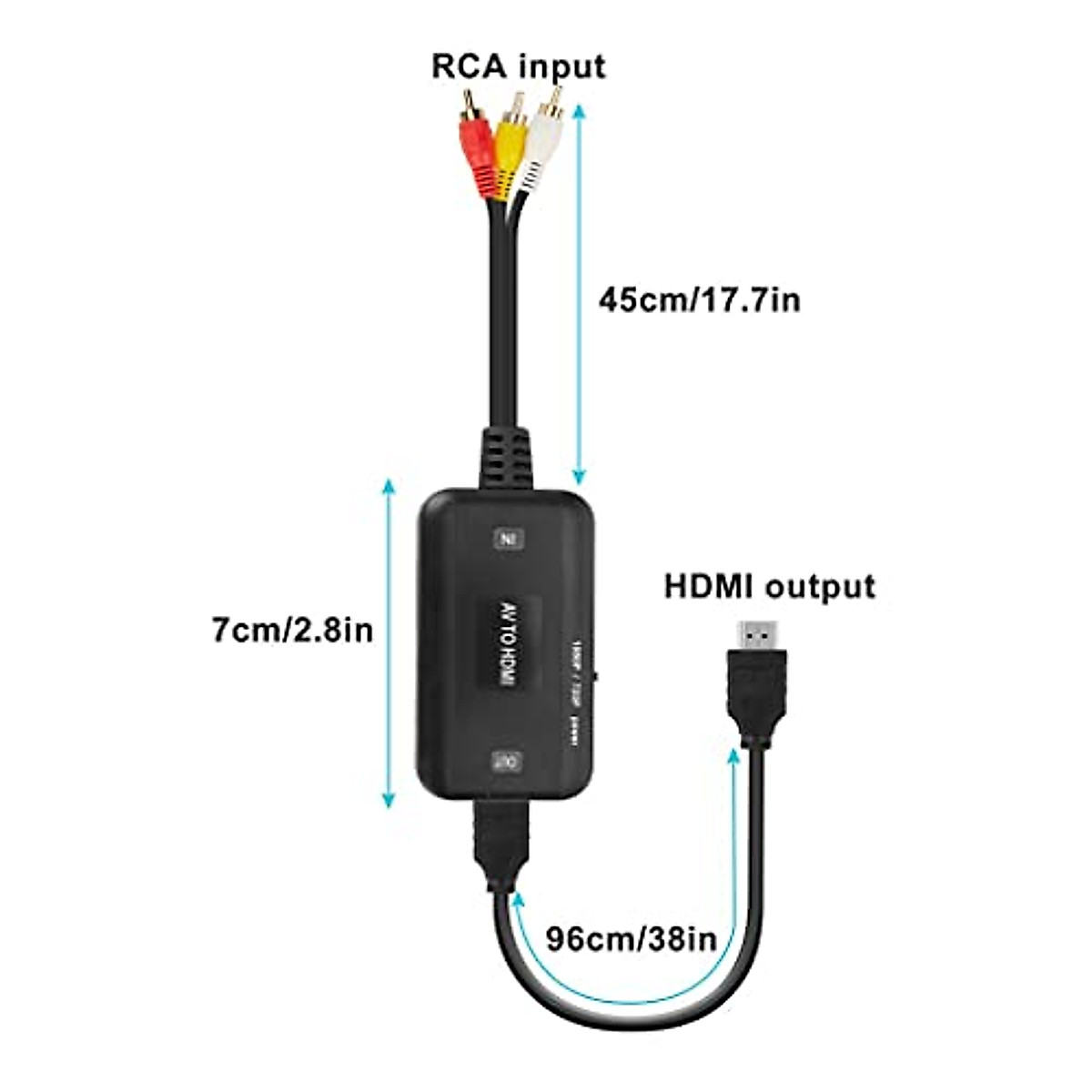 BD&M RCA to HDMI Converter, Composite to HDMI Adapter, Male AV to HDMI Converter Support 1080P PAL/NTSC Compatible with PS one, PS2, PS3, STB, Xbox, VHS, VCR, Blue-Ray DVD Players