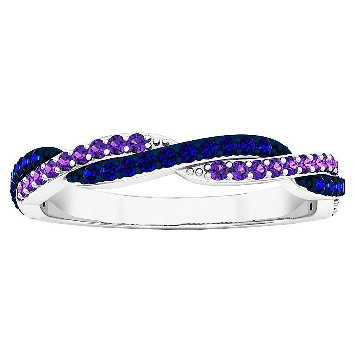 Dazzlingrock Collection 10K Round Amethyst & Blue Sapphire Ladies Wedding Swirl Stackable Band, White Gold, Size 6