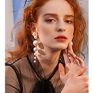 Denifery Boho Gold Long Tassel Earrings Fringe Dangle Earrings Pearls Earrings Thin Earrings Handmade Bohemian Statement Earrings for Women Daily Party