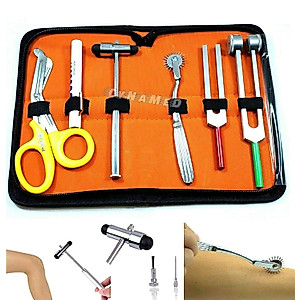6 Piece Student Diagnostic Kit - Reflex Hammer and Tuning Fork Set C 128 and C 512. Includes Wartenberg Pinwheel, Penlight and Bandage Scissors 7.5”