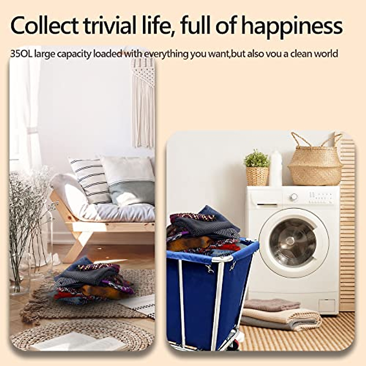 XIJIXILI Laundry Cart with Wheels Commercial 10 Bushel Heavy Duty Laundry Basket Trucks Cart, Oversized Stainless Steel Laundry Cart with Waterproof Oxford Cloth 260 LBS Weight for Hotels and Hospital