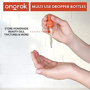 ONGROK Glass Dropper Bottles (1oz/30ml), 6 Pack, Color Coded Tincture Bottles with Dropper, UV Resistant, Frosted Grey Glass Vials with Pipette Dropper, Funnel Included