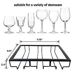 Handy Basix Wine Glass Rack Under Cabinet Wine Glass Holder Stemware Holder, Metal Storage Organizer for Bar Kitchen Cabinet 3 Rows (Black 1 Pack)